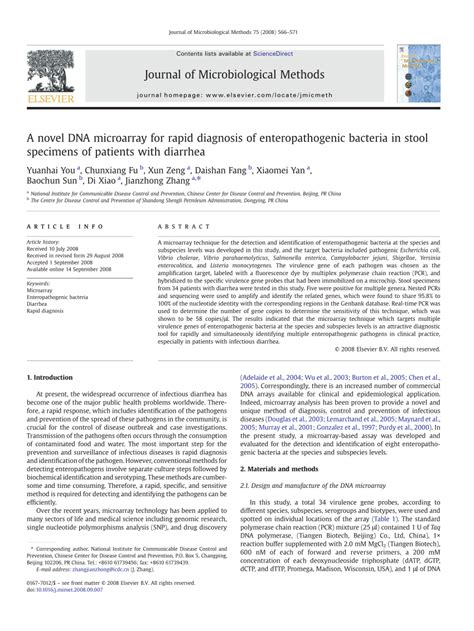 Pdf A Novel Dna Microarray For Rapid Diagnosis Of Enteropathogenic Bacteria In Stool Specimens