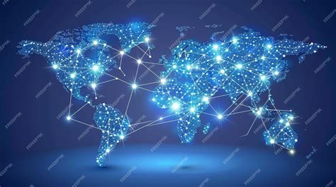 Global Network Connections Digital World Map With Lines And Nodes Technology And Communication