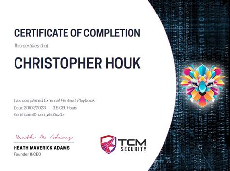Cybersecurity Penetrationtesting Tcmsecurity Continuouslearning… Chris Houk