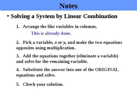 Algebra Essentials 7 4 Solving Linear Systems By Linear Combinations Opp Ppt