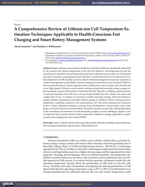 Pdf A Comprehensive Review Of Lithium Ion Cell Temperature Estimation Techniques Applicable To