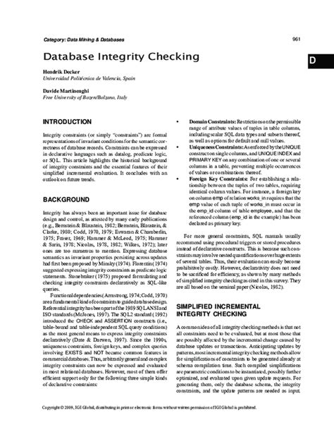 Pdf Database Integrity Checking