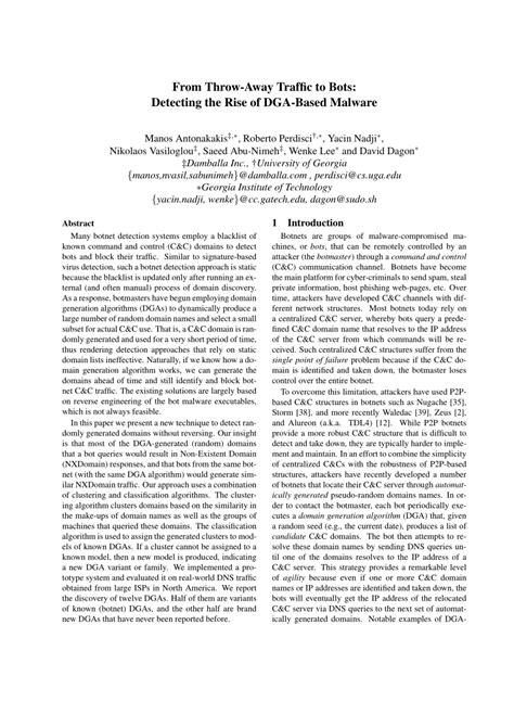 pdf from throw away traffic to bots detecting the rise of dga based