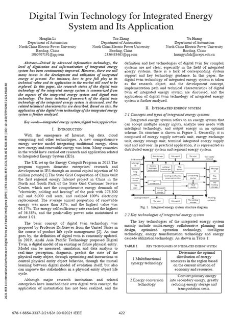 Digital Twin Technology For Integrated Energy System And Its