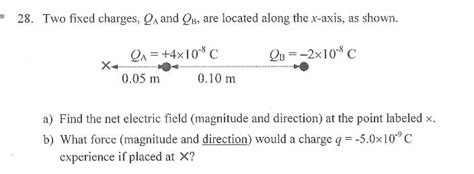 Solved Two Fixed Charges Qa And Qb Are Located Along The