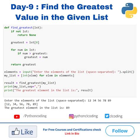 Python Coding On Linkedin Day 9 Find The Greatest Value In The Given List