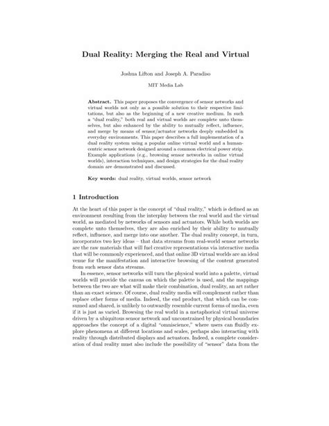 pdf dual reality merging the real and virtualresponsive media mit