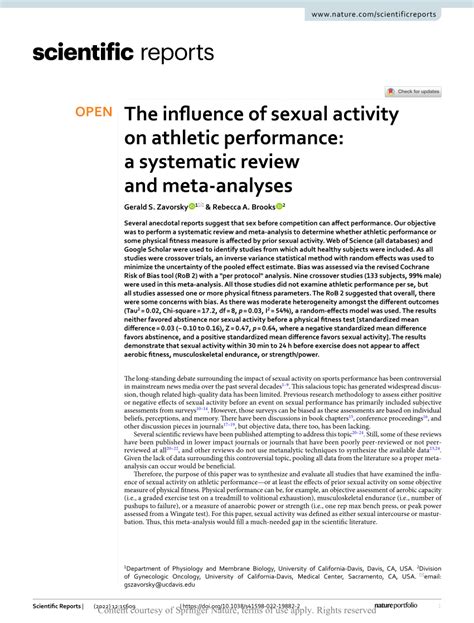 PDF The Influence Of Sexual Activity On Athletic Performance A Systematic Review And Meta