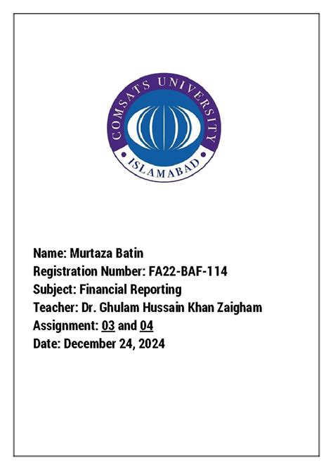 Fr 3and4 Assignment 3 And 4 Of Financial Reporting Name Murtaza