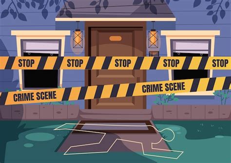 Premium Vector Crime Scene Home House Door With Yellow Tape Concept