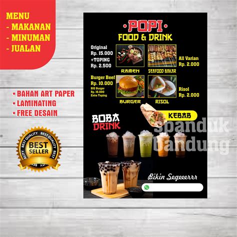 Menu Makanan Menu Minuman Ukuran A4 Sudah Laminasi Buat Menu Bahan Art Paper Pricelist
