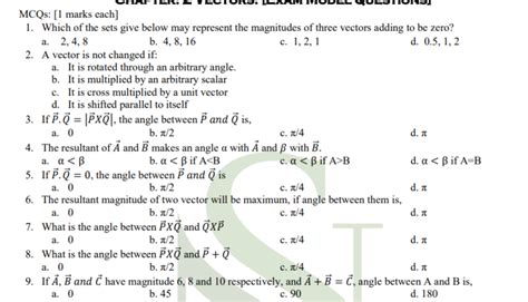 Vector Exam Model Questions Simplified Note