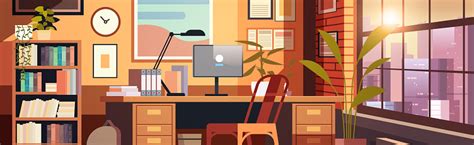 창조적 인 빈 사람이 없는 아파트 기업 또는 프리랜서 작업을 위한 가구가 있는 열린 공간의 현대적인 로프트 인테리어 홈 오피스 0명에 대한 스톡 벡터 아트 및 기타 이미지