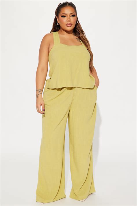Lory Linen Pant Set Chartreuse Fashion Nova