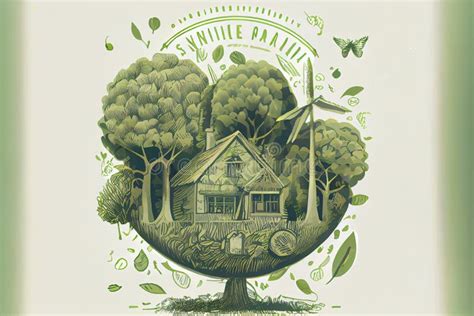 Environmental And Ecology Vector Illustration Green Earth With Outline Sketch Trees Stock