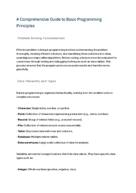 Comprehensive Guide To Basic Programming Principles Cs101 Studocu