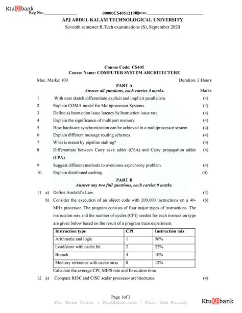 Supplementary CS 405 CS405 D 00000CS Page 1of 3 Course Code CS Course Name COMPUTER SYSTEM
