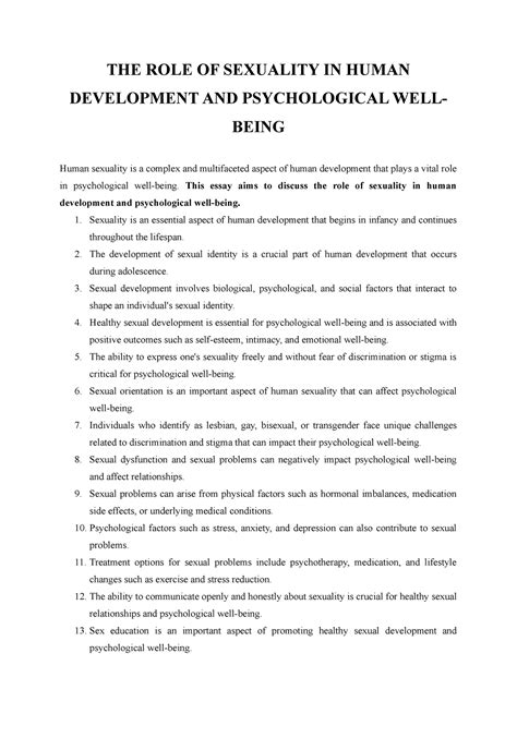 The Role Of Sexuality In Human Development And Psychological Well The Role Of Sexuality In
