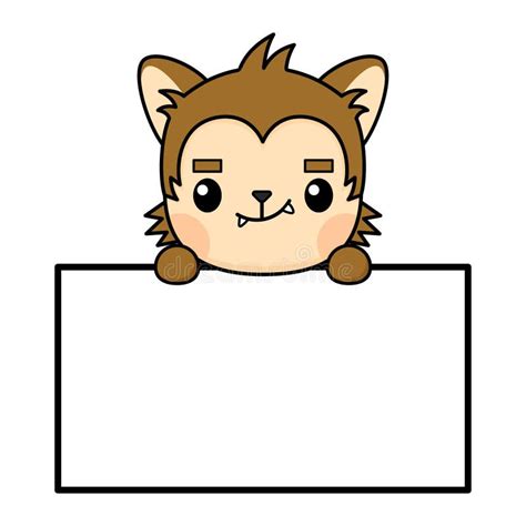 Cute And Kawaii Style Halloween Werewolf Character With White Board