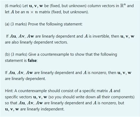 Solved Marks Let U V W Be Fixed But Unknown Column Chegg Com