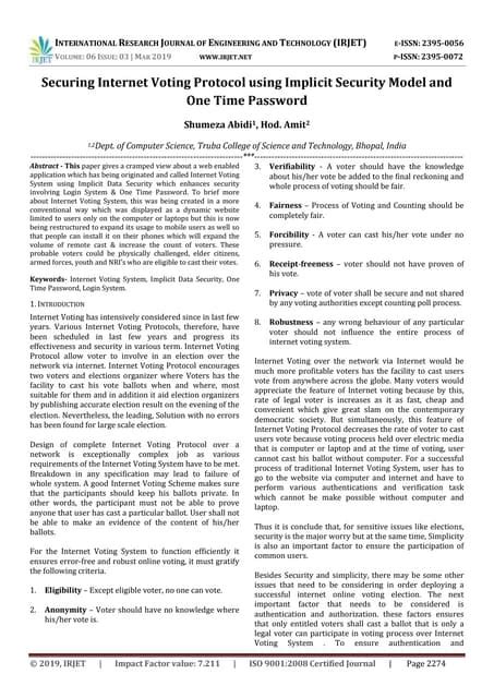 Irjet Securing Internet Voting Protocol Using Implicit Security Model And One Time Password Pdf