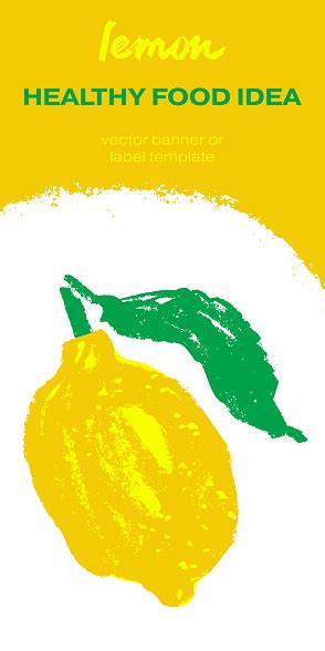 벡터 수직 배너 템플릿 와 손으로 그린 레몬 그림 와 파스텔 그림 질감 와 0명에 대한 스톡 벡터 아트 및 기타 이미지 0명 감귤류 과일 건강한 생활방식 Istock