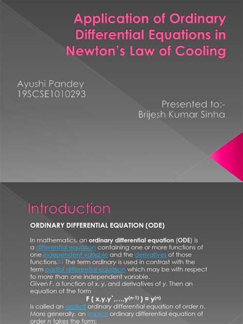 Application Of Ordinary Differential Equations In Newtons Law Pdf