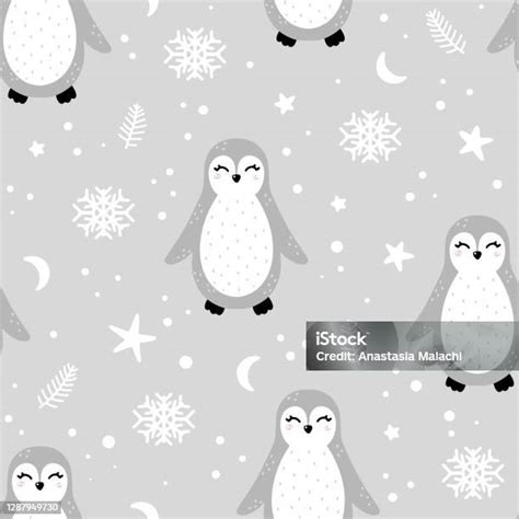 추상적 요소와 점 주위에 귀여운 펭귄 원활한 패턴 스칸디나비아 스타일로 유아용 손으로 그린 벡터 일러스트레이션 0명에 대한 스톡 벡터 아트 및 기타 이미지 Istock