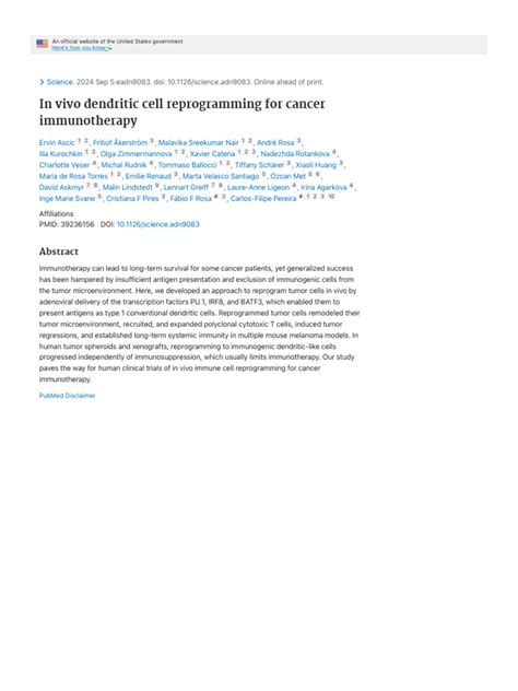 In Vivo Dendritic Cell Reprogramming For Cancer Immunotherapy Pubmed Pdf