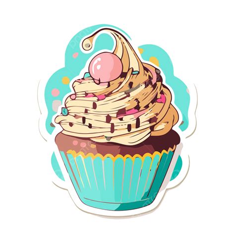 파란색 배경 일러스트 클립 아트에 다른 프로스팅을 특징으로 하는 컵케익 스티커 벡터 고립 된 만화 무료 컵 케 잌은 스티커 디자인 상표 배경 일러스트 Png 일러스트