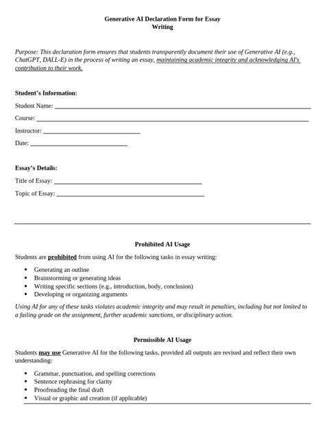 Generative Ai Declaration Form For Essay Writing Pdf