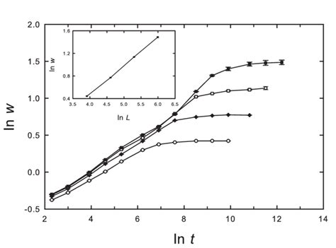 Interface Width W Versus Time For P 13 A 0 And System Sizes L