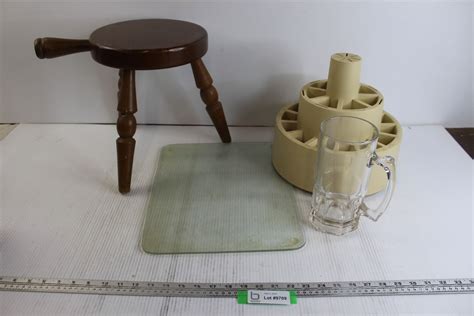 Wooden Stool Glass Mug Misc Bodnarus Auctioneering