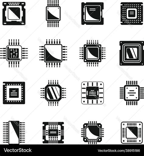 Processor Icons Set Simple Central Royalty Free Vector Image
