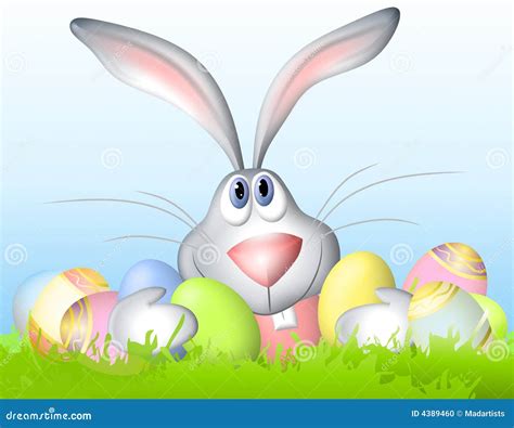 Cartoon Easter Bunny Holding Eggs Stock Illustration Illustration Of Pink Green 4389460