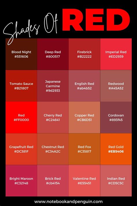 25 Shades Of Scarlet Color Names Hex Rgb Cmyk Codes Artofit