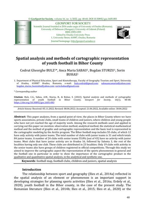Pdf Spatial Analysis And Methods Of Cartographic Representation Of Youth Football In Bihor County