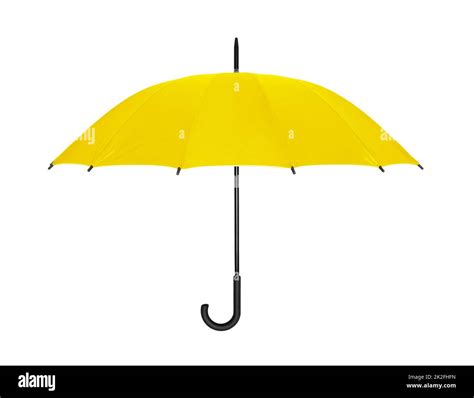Open Yellow Umbrella Isolated On White With Clipping Path Stock Photo