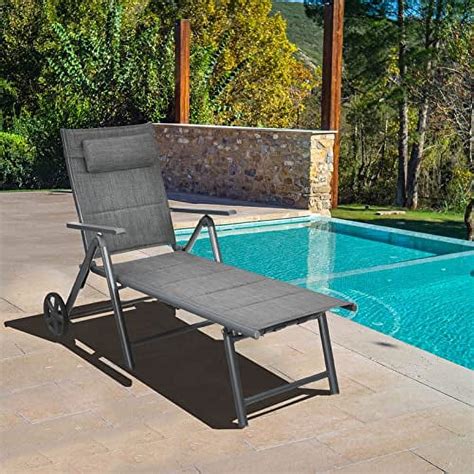 Relax4life Patio Chaise Lounge With Wheels Padded Folding Reclining