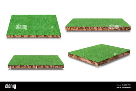 Collection Of Soil Cubic Cross Section With Green Grass Field Isolated