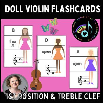 Doll Theme Violin Flashcards First Position Fingerings And Treble Clef Notes