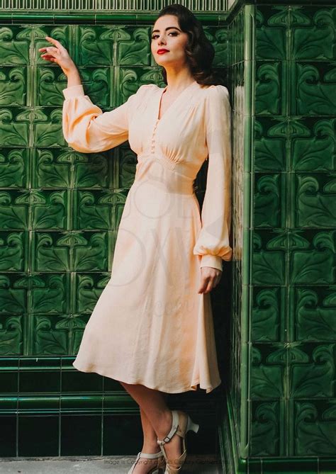 30s Evelyn Dress Soft Coral Crepe 1930s Fashion Women 30s Fashion