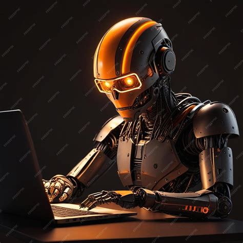 Robot Using Laptop Computer Premium Ai Generated Image