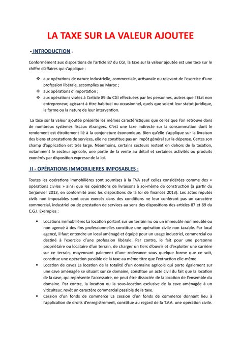 La Taxe Sur La Valeur Ajoutée La Taxe Sur La Valeur Ajoutee
