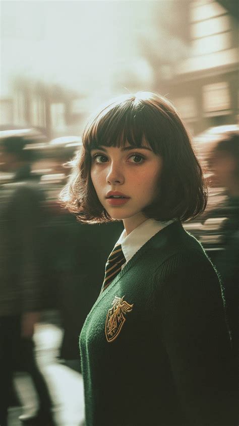 호그와트에서 군중 속을 걷는 귀여운 소녀