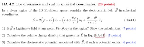 solved ha 4 2 the divergence and curl in spherical