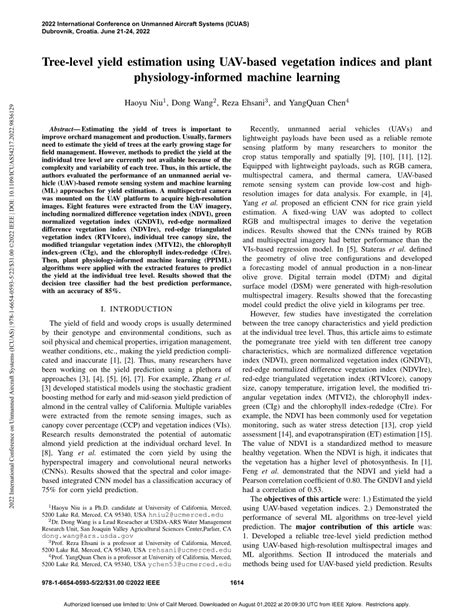 Pdf Tree Level Yield Estimation Using Uav Based Vegetation Indices And Plant Physiology