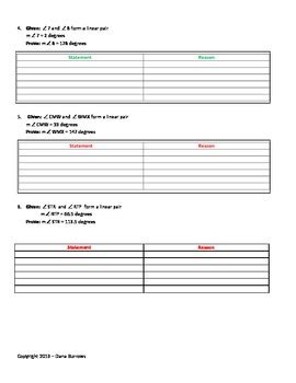 Geometry Linear Pair Theorem Proofs With Detailed Answer Key TPT