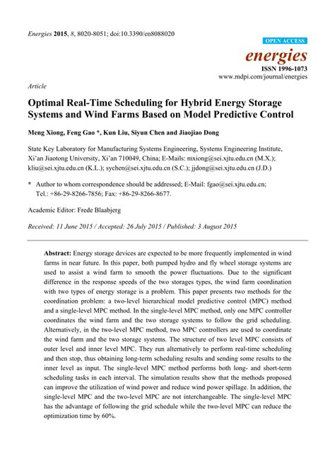 Pdf Optimal Real Time Scheduling For Hybrid Energy Storage Systems And Wind Farms Based On