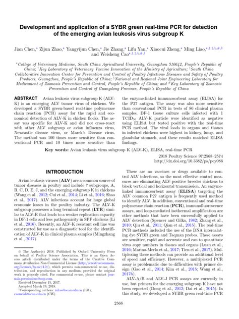 Development And Application Of A Sybr Green Real Time Pcr For D 2018 Poultry Pdf Real
